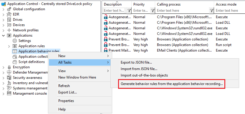 Generate application behavior rules from behavior recording