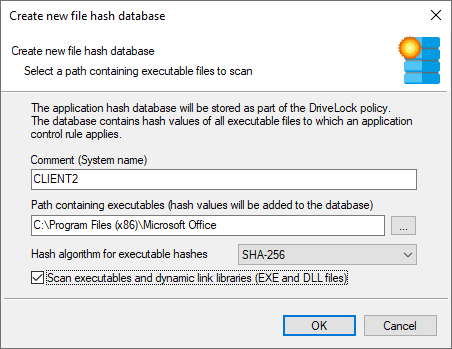 Application hash database