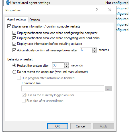 User-related agent settings