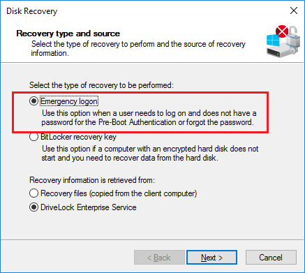 Settings for emergency logon