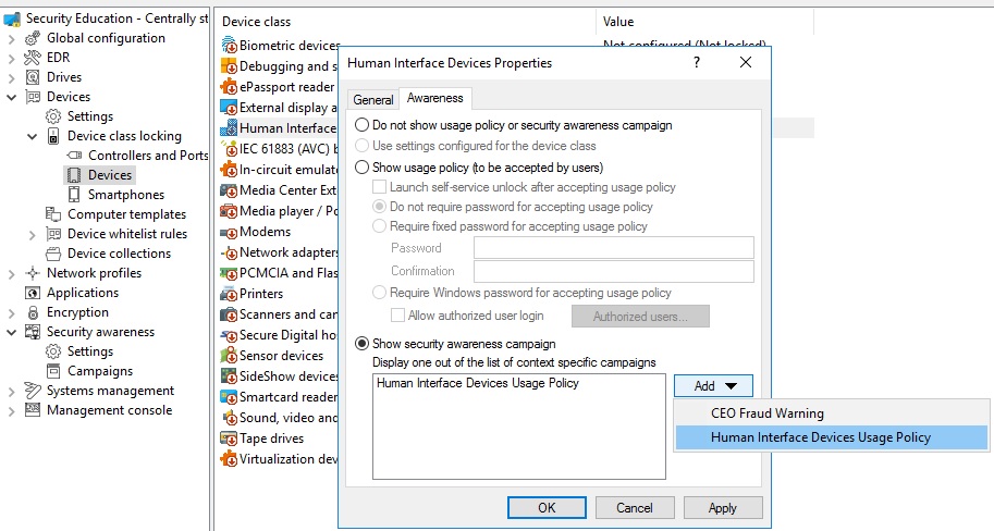 Security awareness when using a device